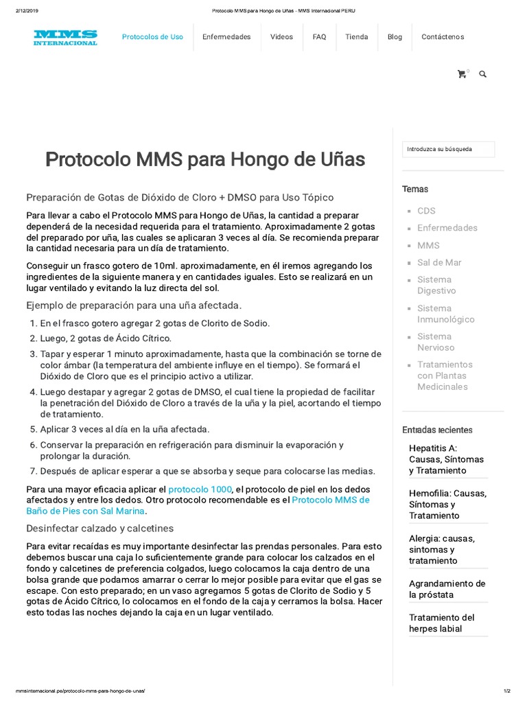 Protocolo MMS para Hongo de Uñas - MMS Internacional PERU | PDF