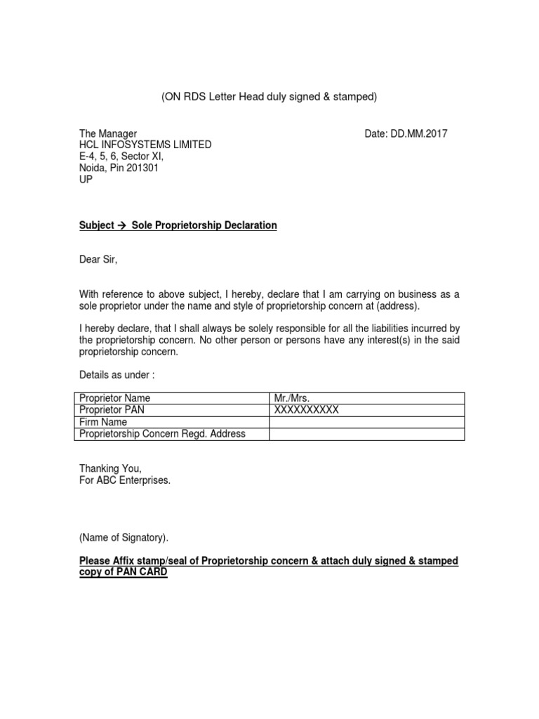 Sole Prop. Declaration Format | PDF | Career & Growth | Business