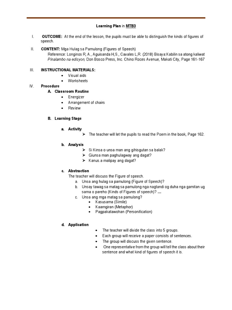 Lesson Plan Mtb3 | PDF
