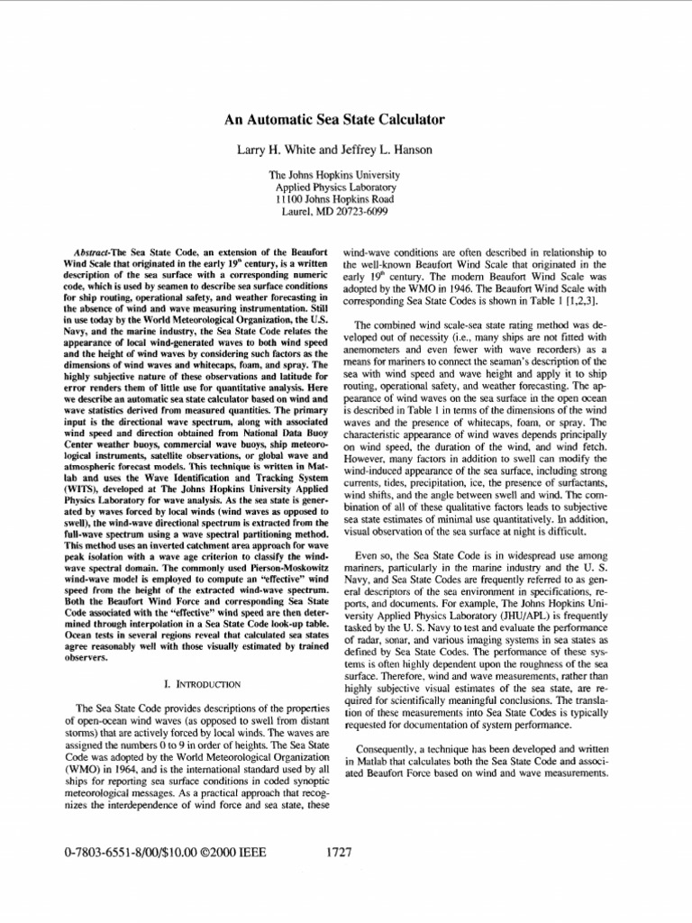 An Automatic Sea State Calculator | PDF | Wound | Sea