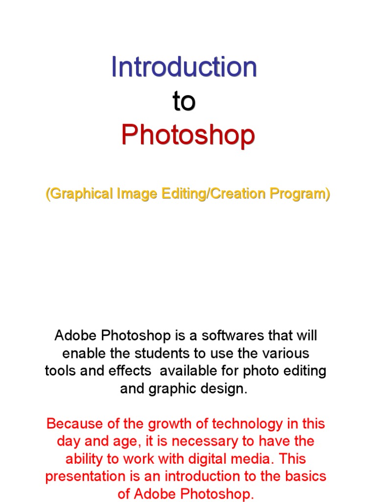Graphics Editing - Introduction To Photoshop | PDF | Computer Graphics ...