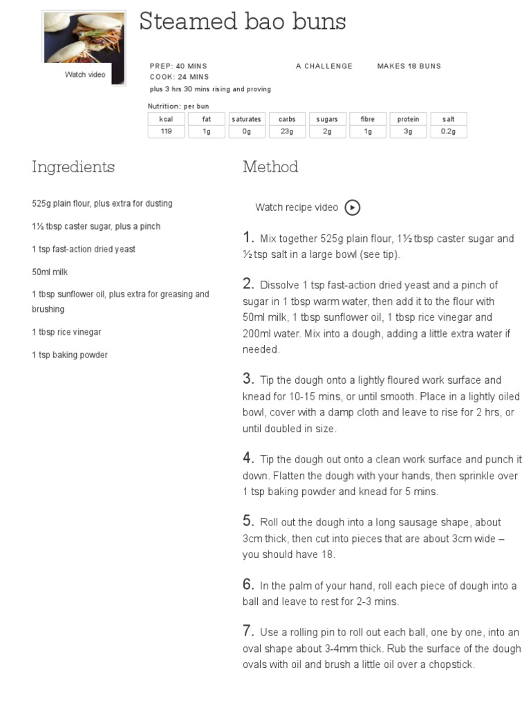 Steamed Bao Buns Recipe - BBC Good Food | PDF | Dough | Flour