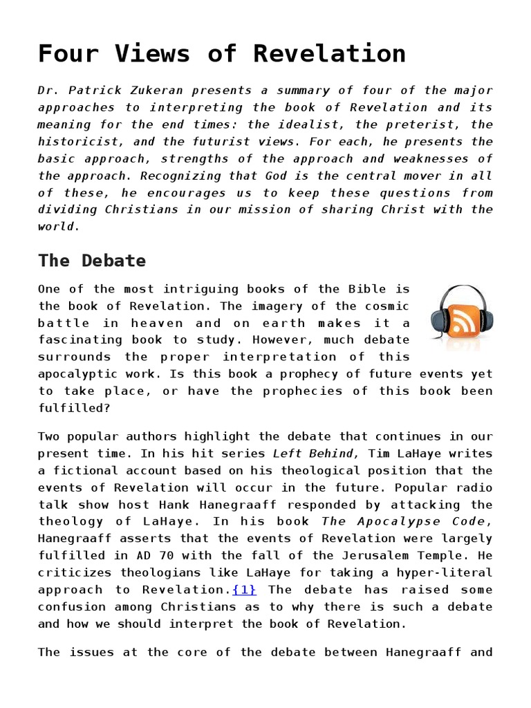 Four Views of Revelation | PDF | Book Of Revelation | Christian Eschatology