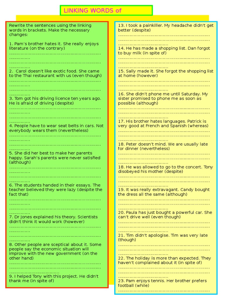 Linking Words of Contrast Exercises | PDF