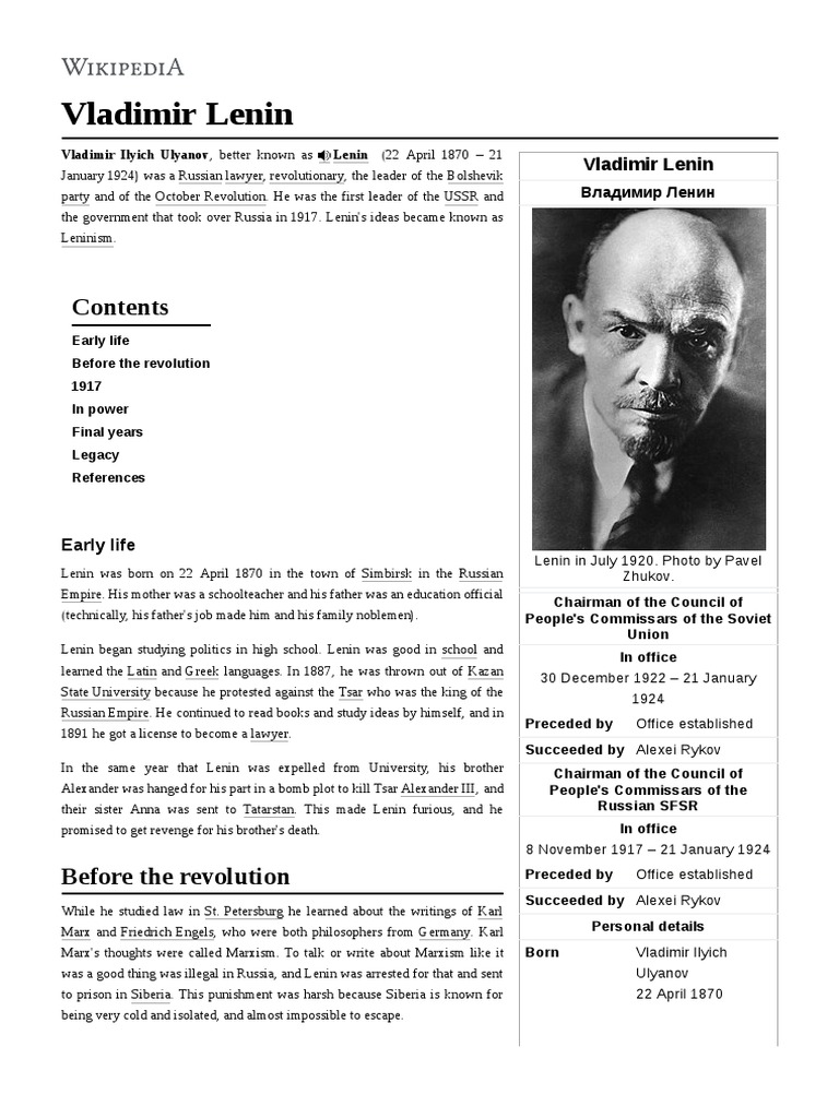 Vladimir Lenin | PDF | Vladimir Lenin | Soviet Union