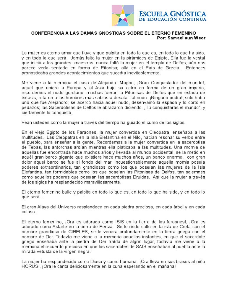 Conferencia A Las Damas Gnosticas Sobre El Eterno Femenino | PDF ...