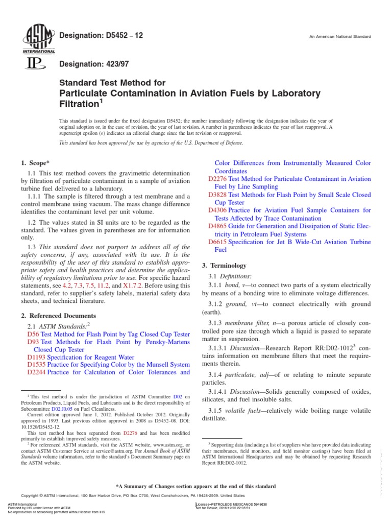 D5452 - 12 | PDF | Filtration | Membrane Technology
