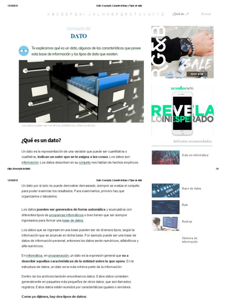 Dato - Concepto, Características y Tipos de Dato | PDF | Datos ...