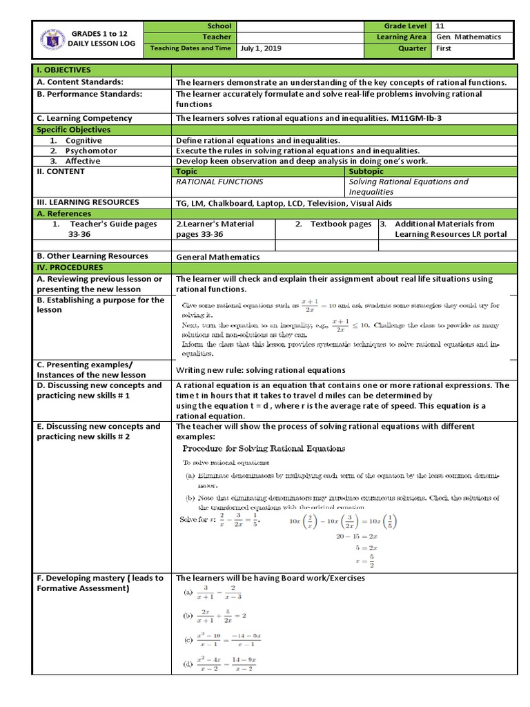 DLL in Gen Math | PDF | Learning | Equations