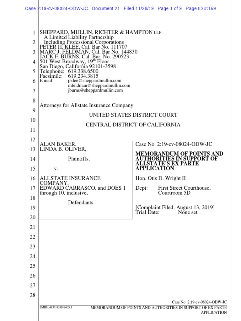 Allstate Filing | Download Free PDF | Deposition (Law) | Ex Parte