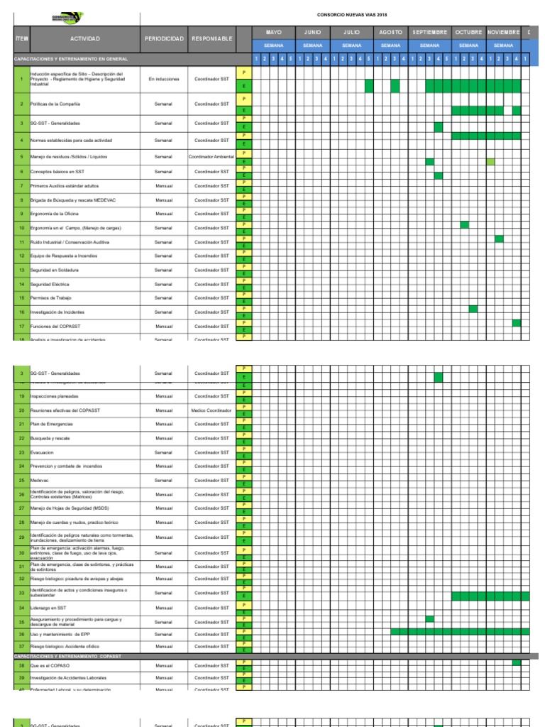 Ft Sst 023 Formato Cronograma De Capacitación Y Entrenamiento Pdf