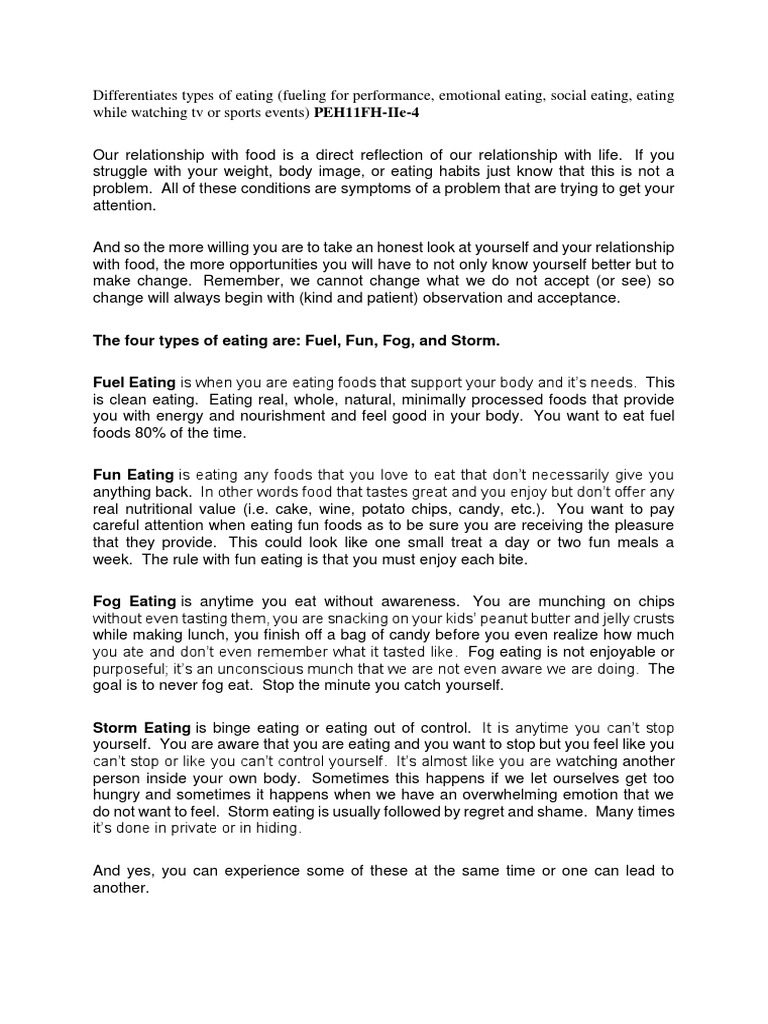 Differentiates Types of Eating | PDF | Eating | Foods