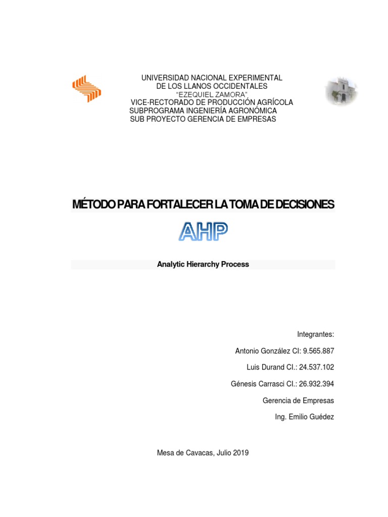 Metodo AHP | PDF | Toma de decisiones | Cognición