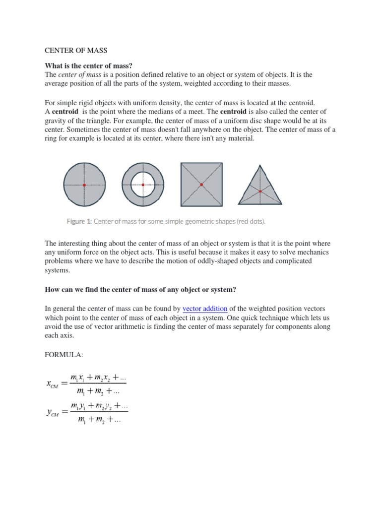 Center of Mass | PDF | Center Of Mass | Mass