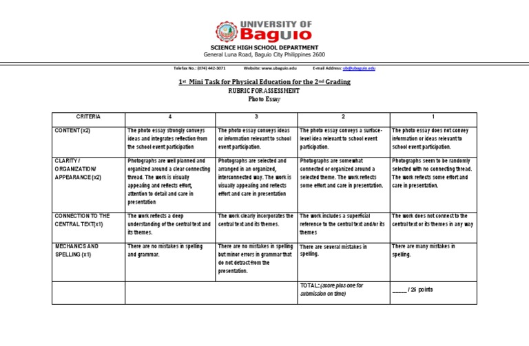 Photo Essay Rubric | PDF | Essays | Neuropsychology