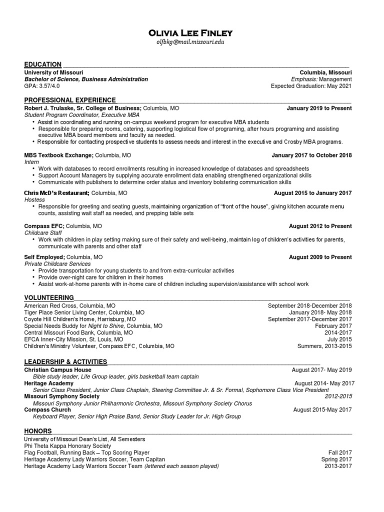 Olivia L Finley-Resume | PDF | Columbia | Missouri