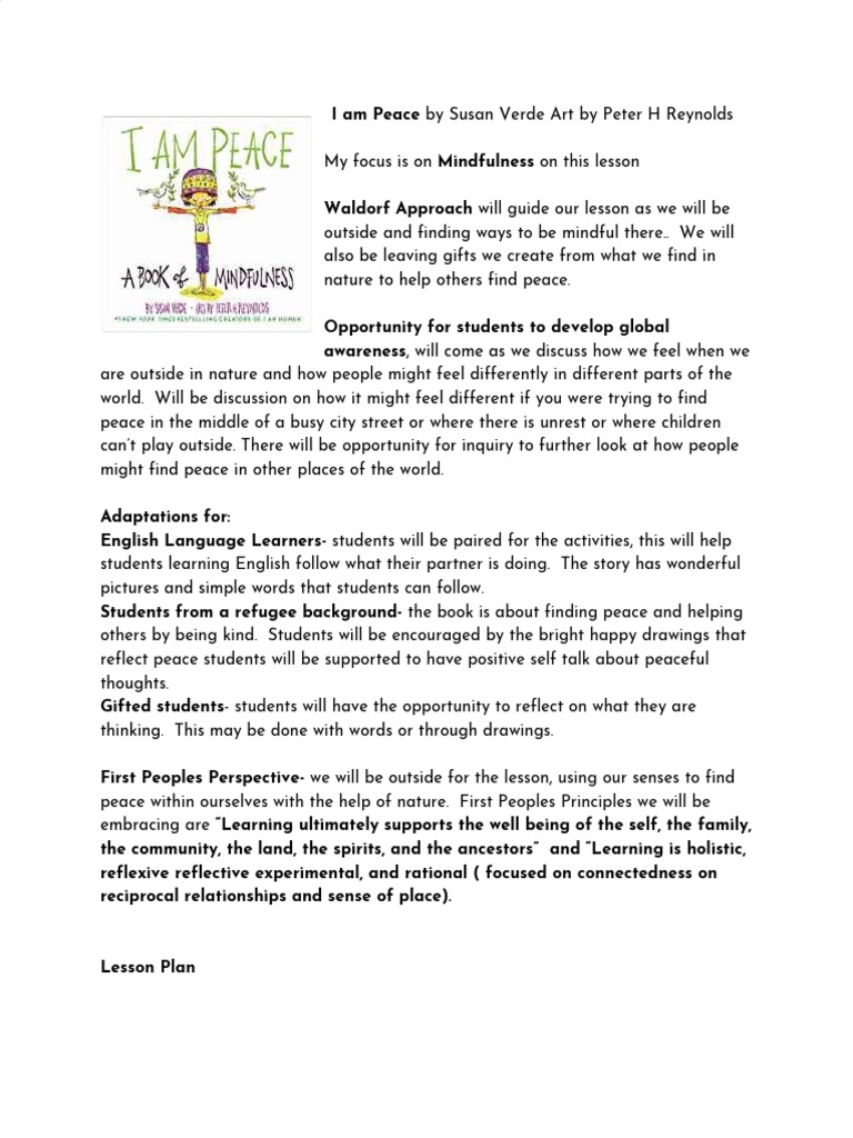 I Am Peace - Mindfulness 2 | PDF | Behavior Modification | Cognitive ...