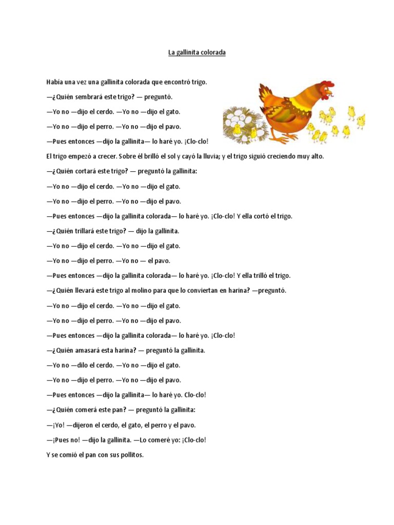Lectura de La Gallina Colorada | PDF