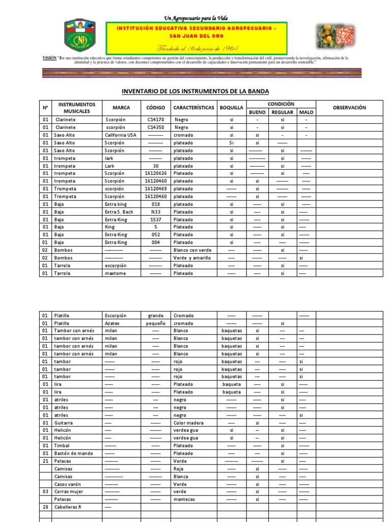 Inventario de Instrumentos Musicales Agropecuarios | PDF | Trompeta ...