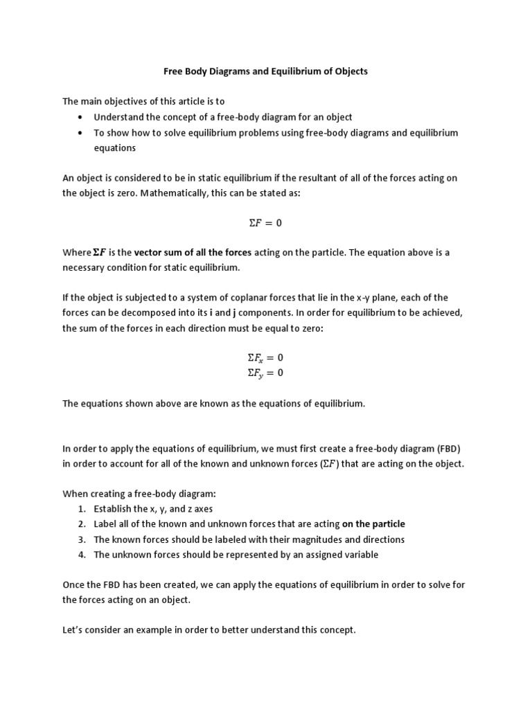 Free Body Diagrams and Equilibrium of Objects | PDF | Force | Euclidean ...