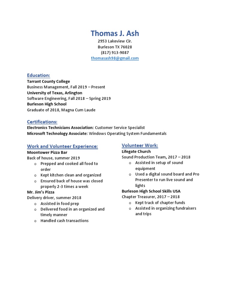 Thomas Ash Resume | PDF