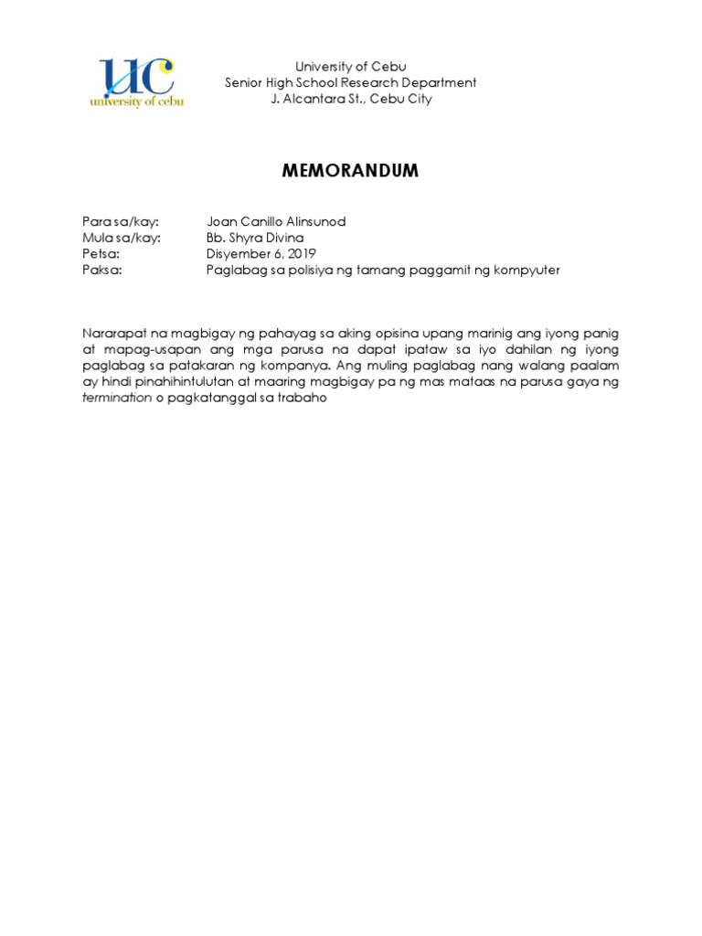 Memorandum | PDF