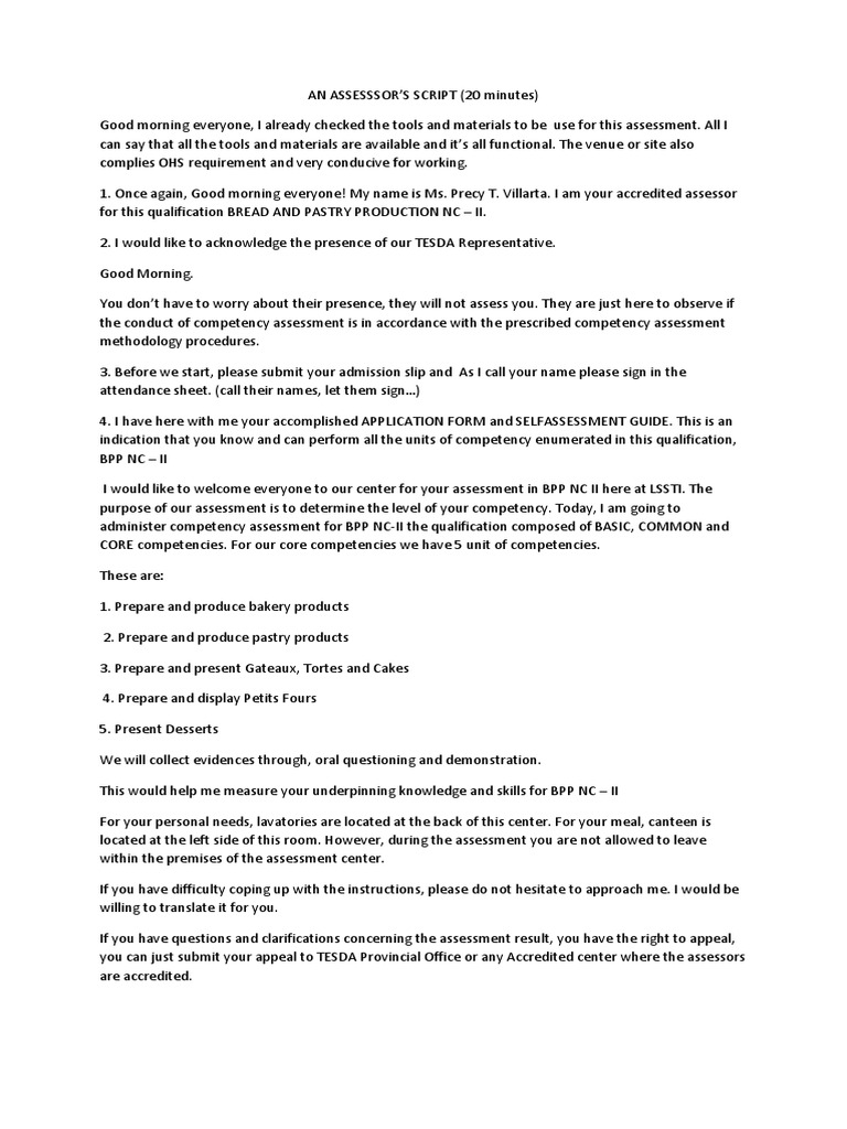 Final Script For ASSESSOR | PDF | Cakes | Business
