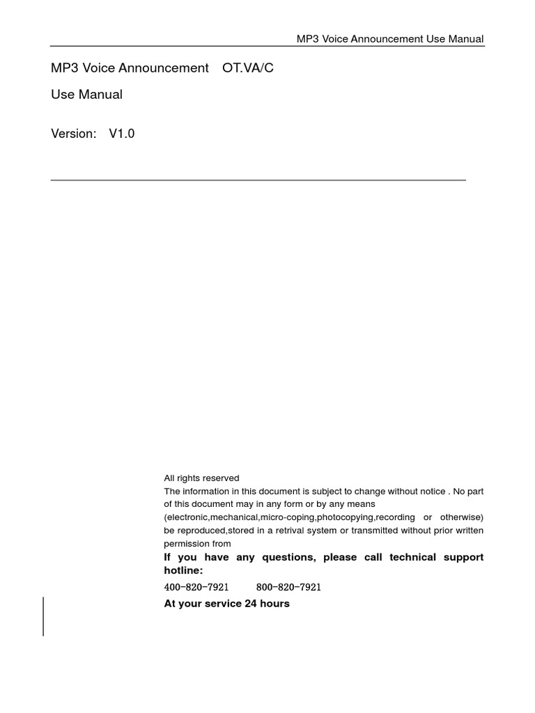 Elevator Voice Announcement User Manual V1.0 | PDF | Mp3 | Digital ...