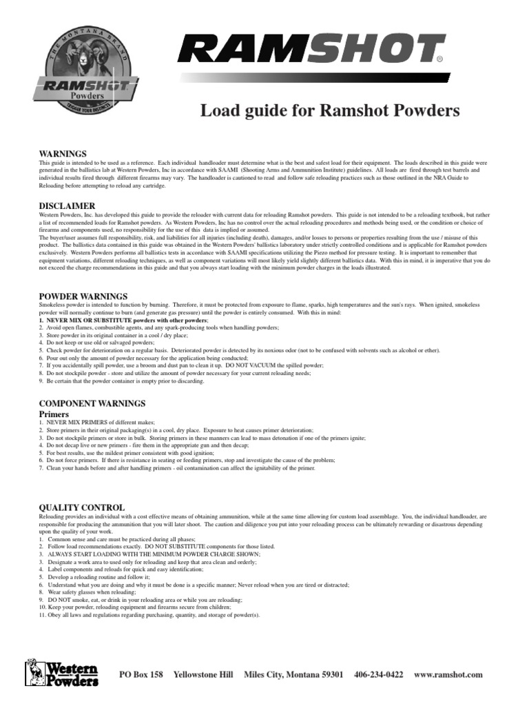 Ramshot Powder Reloading Guide | PDF | Firearms | Projectile Weapons