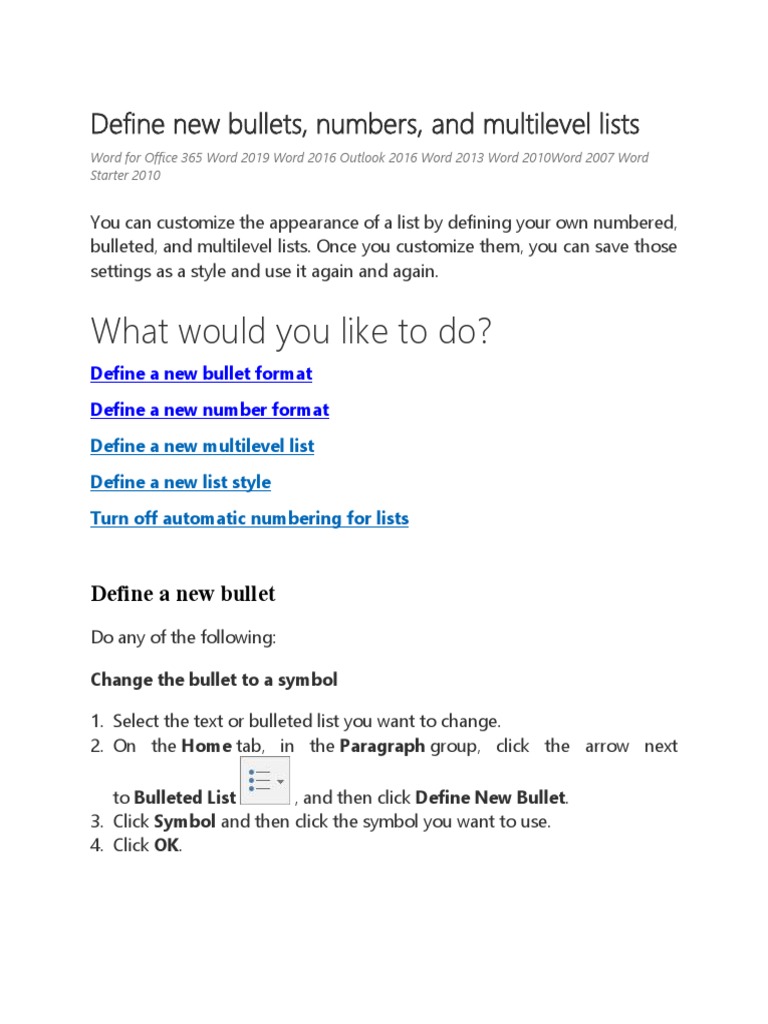Define New Bullets Numbering and Multilevel List | PDF | Written Communication | Graphic Design