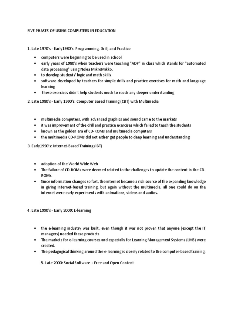 Five Phases of Using Computers in Education | PDF | Educational ...