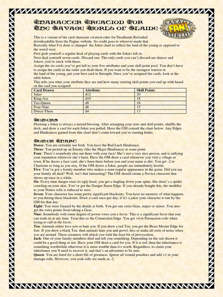 Slaine Character Creation Guide | PDF | Role Playing Games | Toys