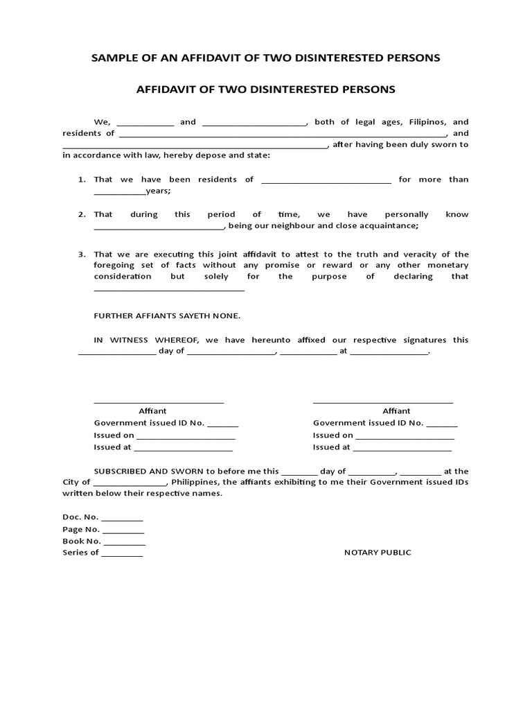 SAMPLE - Affidavit of Two Disinterested Persons