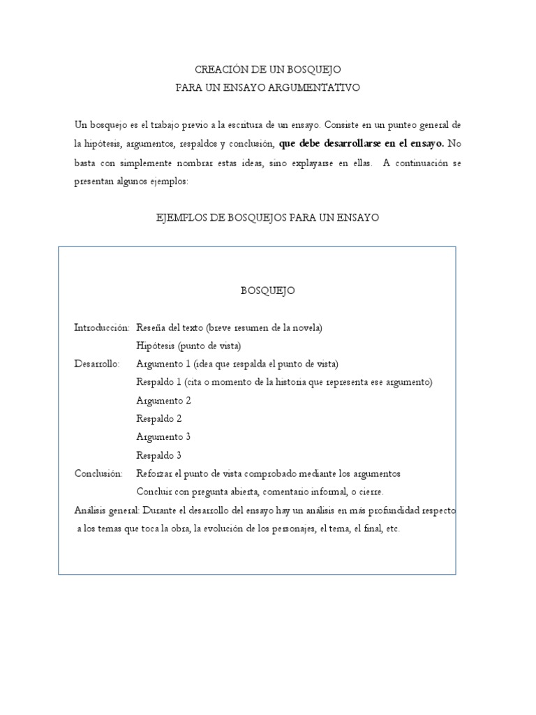 Creación de Un Bosquejo para Un Ensayo Argumentativo Ejemplos de ...