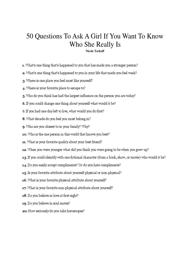 List Of Questions To Ask A Girl