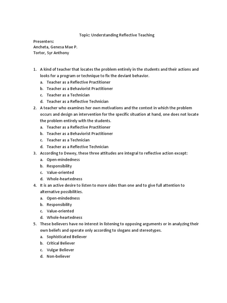 Reflective Pedagogy Test Question | PDF | Behaviorism | Pedagogy