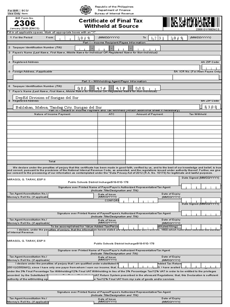 2306 Jan 2018 ENCS v4 | PDF | Withholding Tax | Value Added Tax