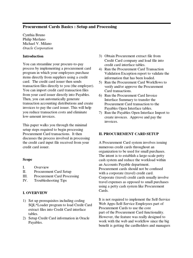 Procurement Card | PDF | Accounts Payable | Credit Card