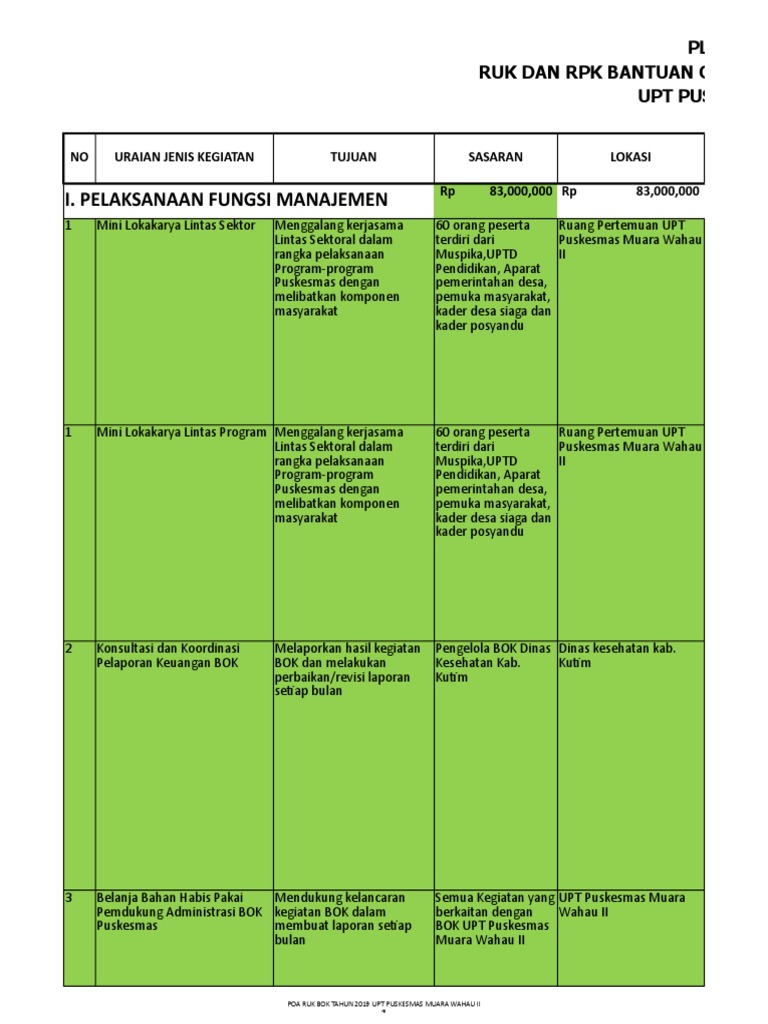 RUK Dan RPK Per Program BOK 2019 | PDF