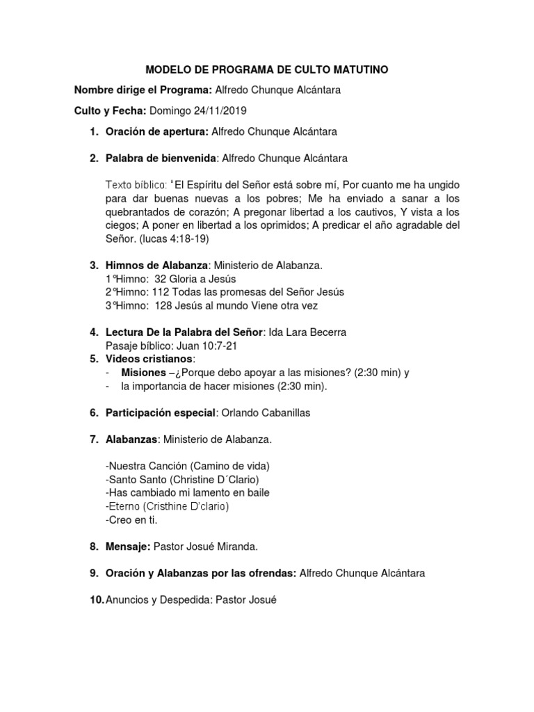 Modelo de Programa de Culto | PDF