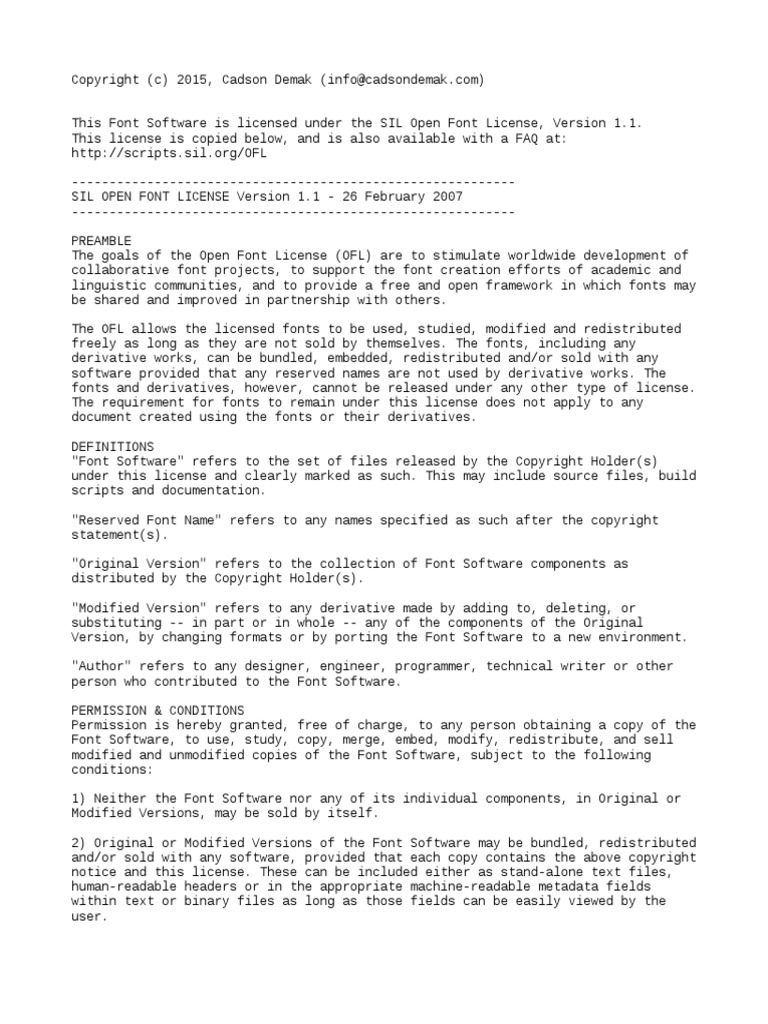 SIL Open Font License | PDF | Copyright | License