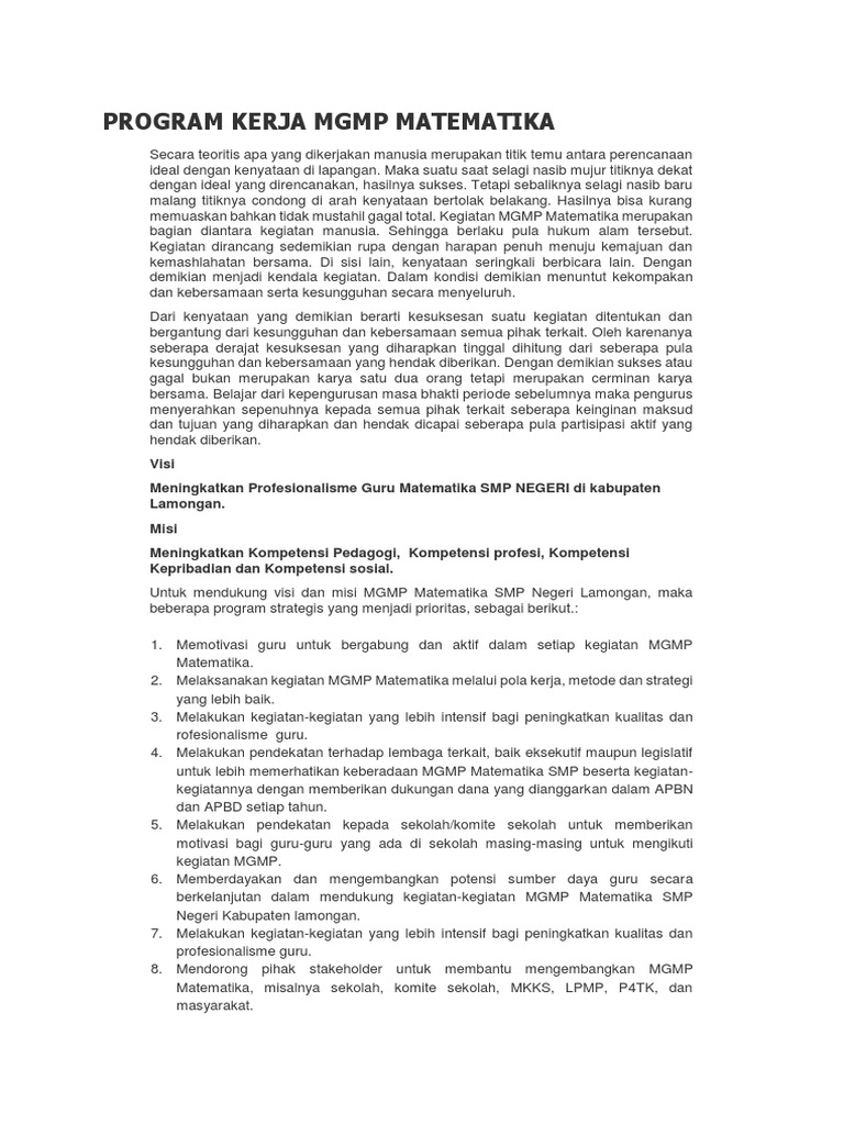 Program Kerja MGMP Matematika | PDF