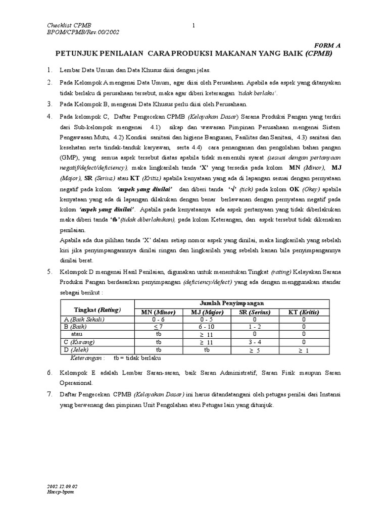 Form A CARA PRODUKSI MAKANAN YANG BAIK | PDF