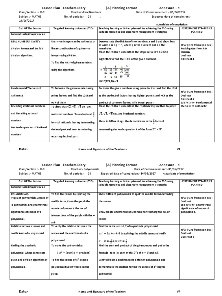 X - Lesson Plan | PDF | Quadratic Equation | Polynomial