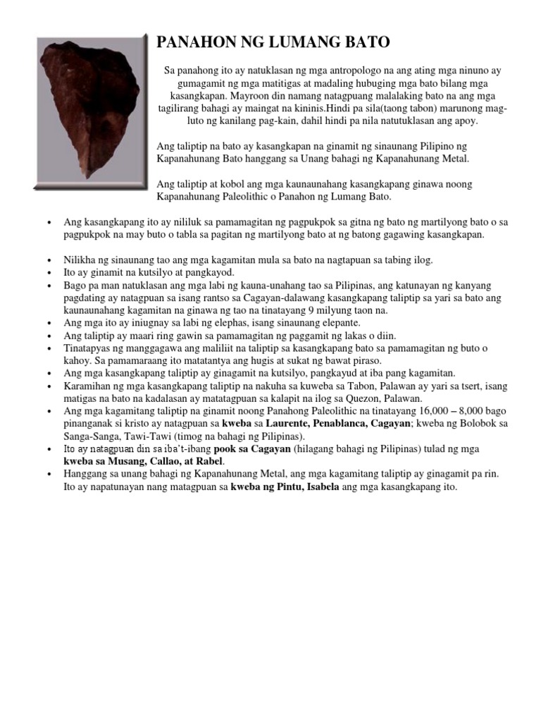 Panahon NG Luma at Bagong Bato | PDF