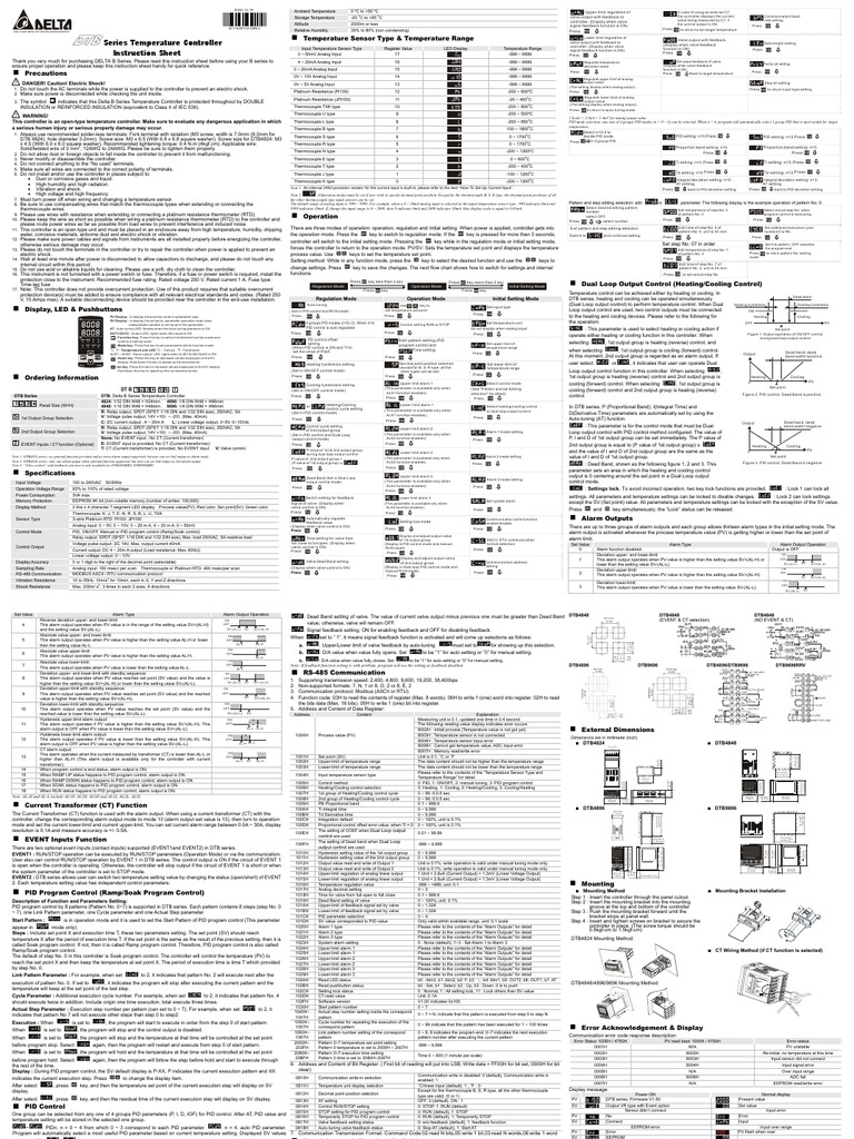 Delta B Series Temperature Controller Guide | PDF | Control Theory ...