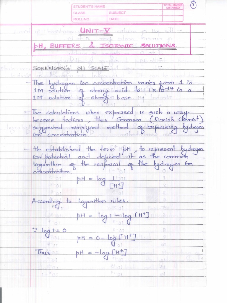UNIT-V PH, Buffers and Isotonic Solution PDF | PDF