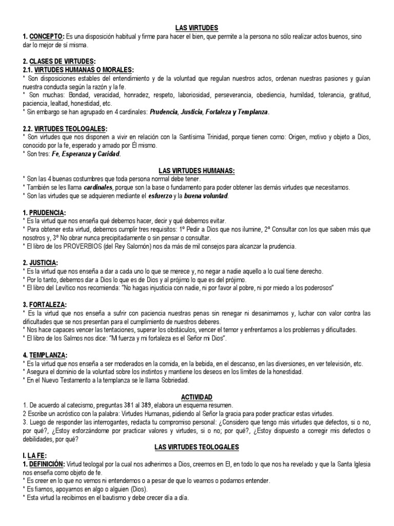 Las Virtudes | PDF | Fe | Iglesia Católica