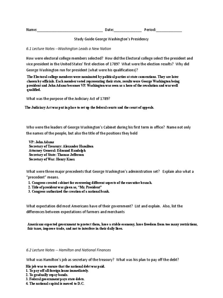 George Washington's Presidency Notes | PDF | Alexander Hamilton ...