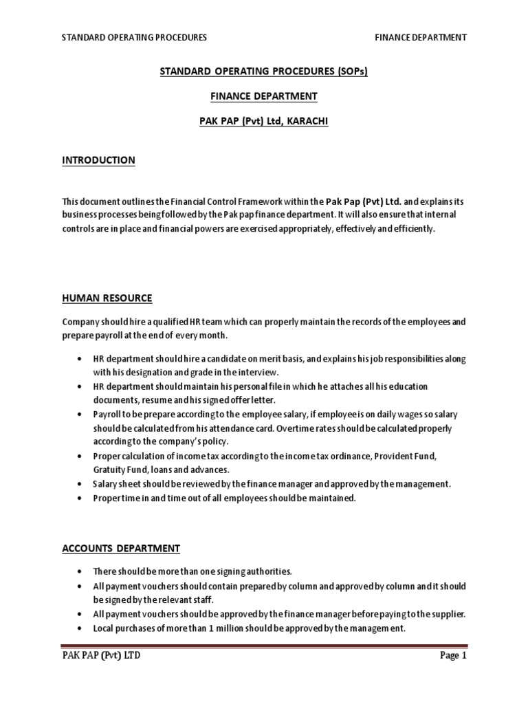 SOP Sample | PDF | Debits And Credits | Payroll